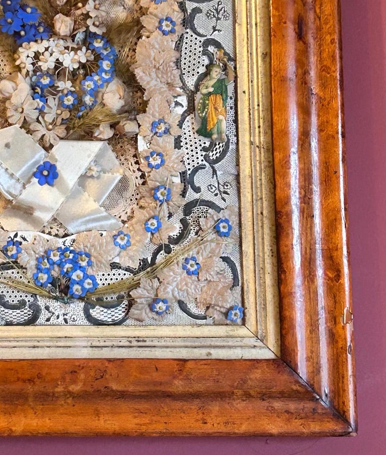 Framed Victorian Valentine Card, Paper Lace Cherubs, Forget-me-nots ...