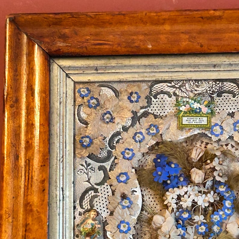 Framed Victorian Valentine Card, Paper Lace Cherubs, Forget-me-nots ...