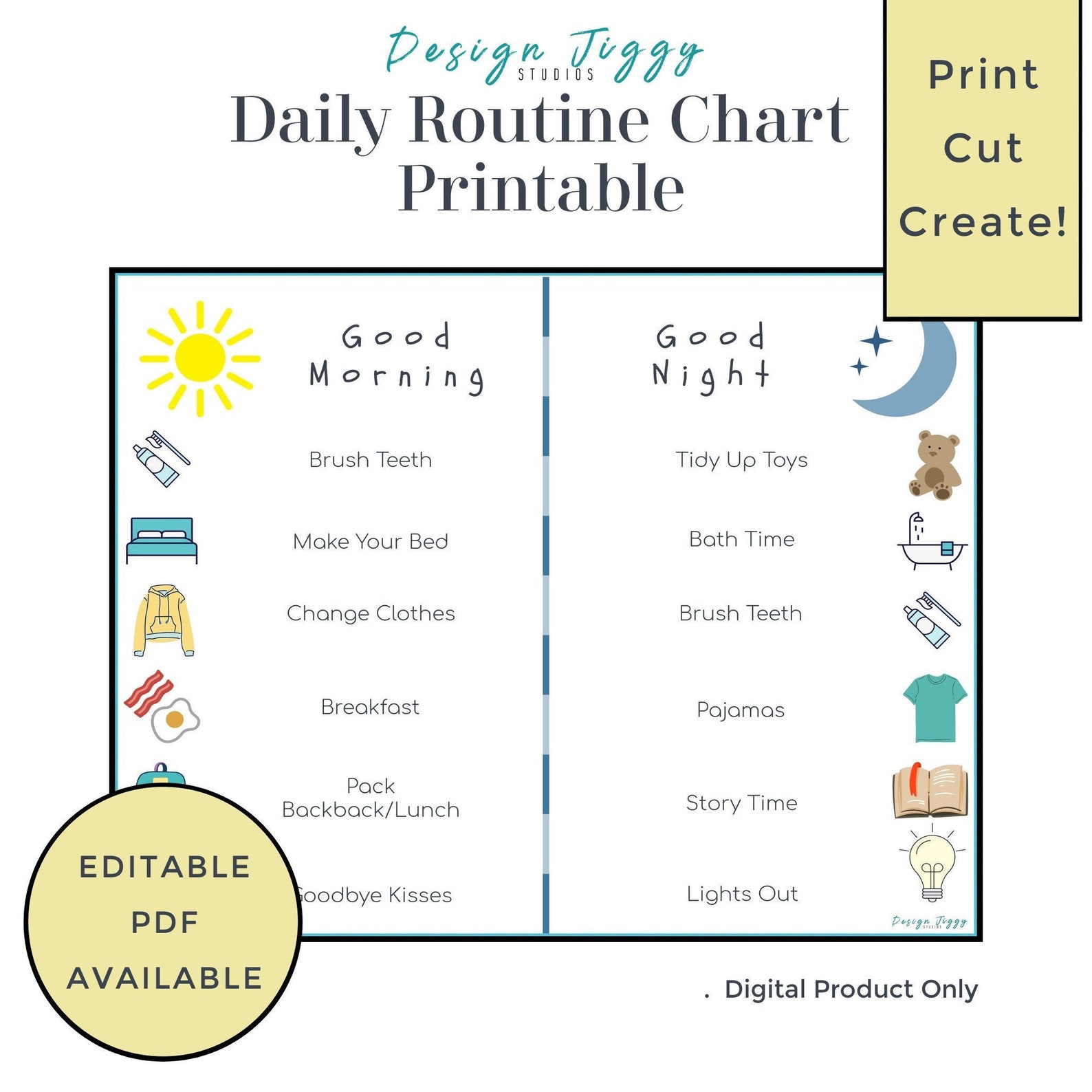 Morning and Bedtime Routine Chart | Printable Chart |editable | PDF ...