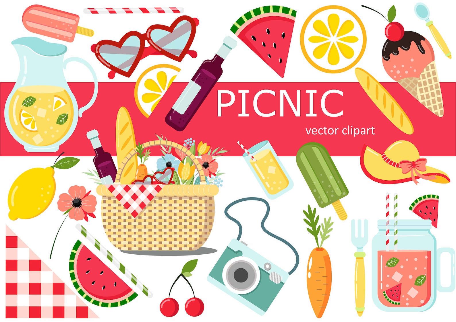 Picnic clipart. Vector Clip art. Picnic Party. Summer digital | Etsy