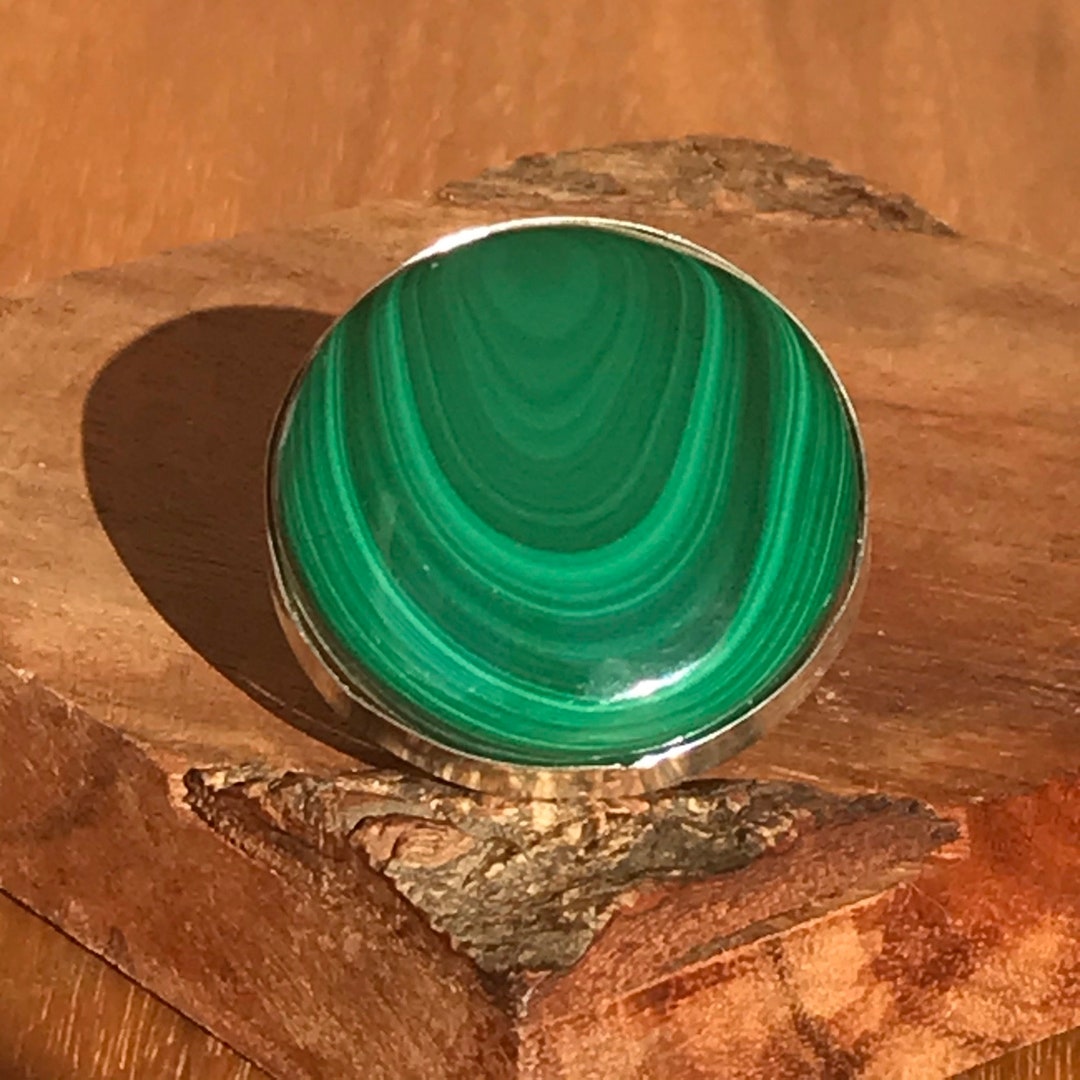 Malachite Round Ring, 30mm, Sterling Silver, Handmade, Metalsmith ...