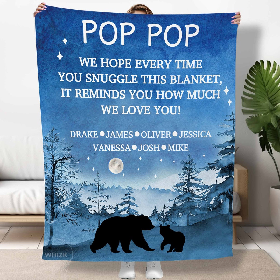 Pop Pop Blanket With Kids Names Pop Pop Gift for Grandpa - Etsy