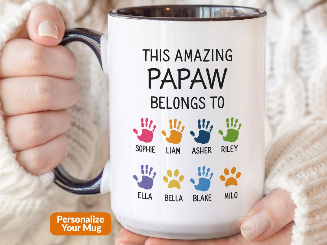 Papaw Mug With Grandkids Names, Papaw Gifts, Grandpa Handprint ...