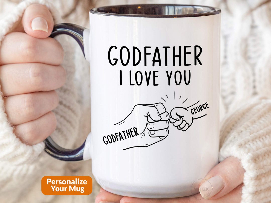 Godfather Fist Bump Mug, Godfather Mug With Kids Name, Godfather Gift ...