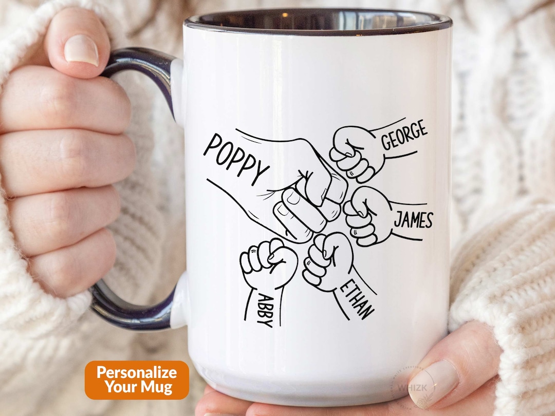 Poppy Fist Bump Mug, Poppy Mug With Names, Poppy Gifts Grandpa Gift for ...