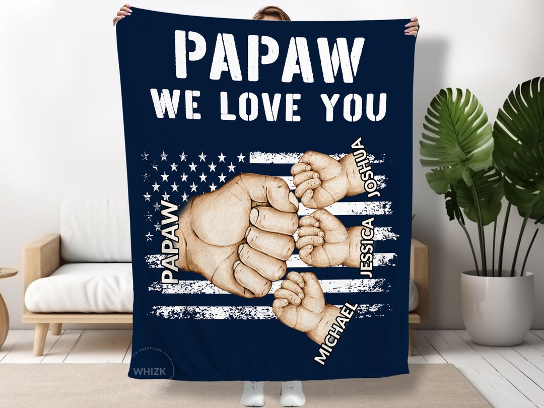 Papaw Blanket With Grandkids Names, Papaw Gifts, Fist Bump Grandpa ...