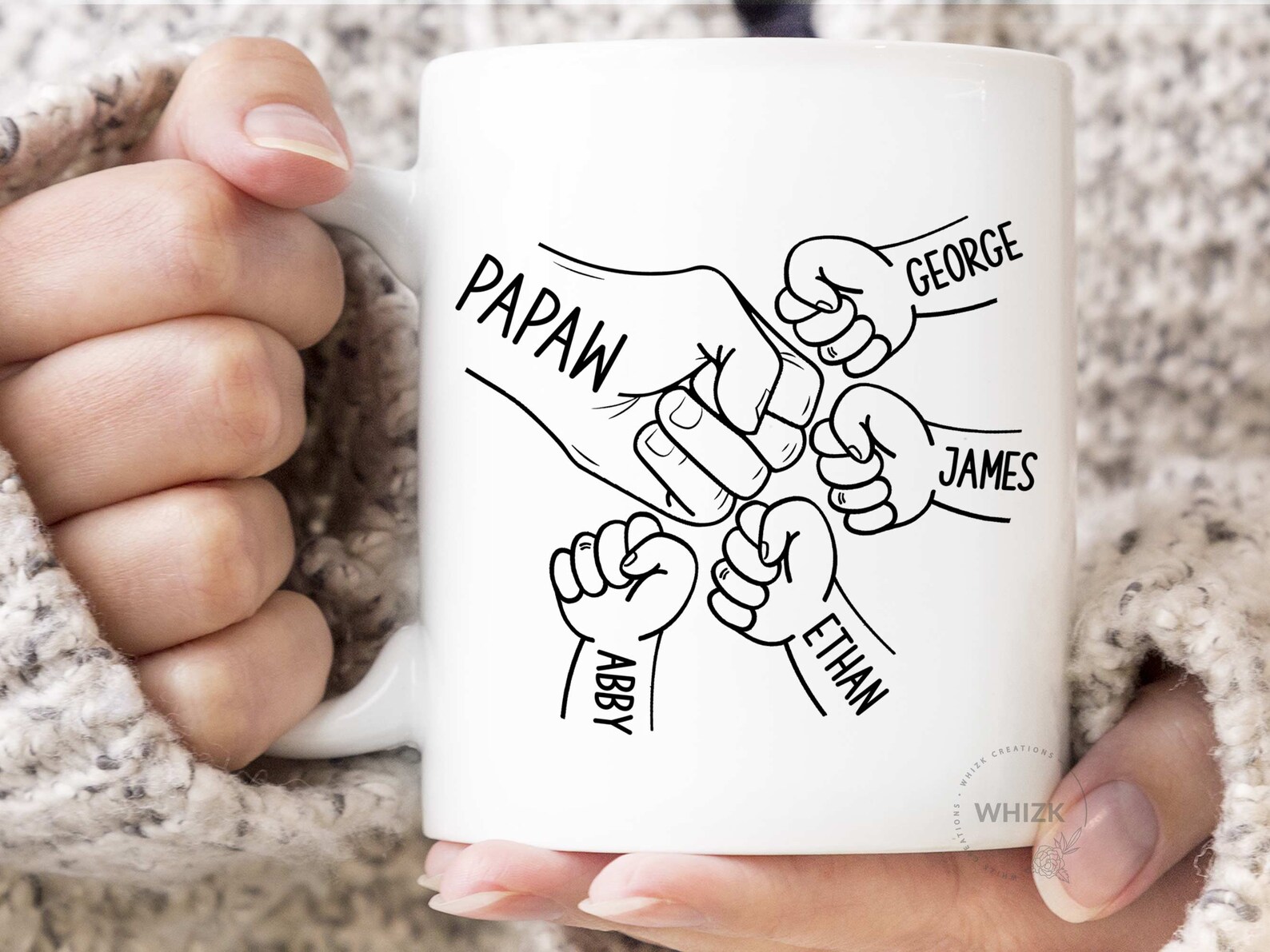 Papaw Fist Bump Mug, Papaw Mug With Names, Papaw Gifts for Papaw ...