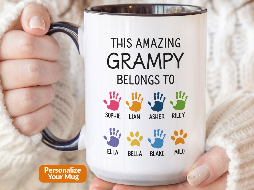 Grampy Mug With Grandkids Names, Grampy Gifts Grandpa Handprint ...
