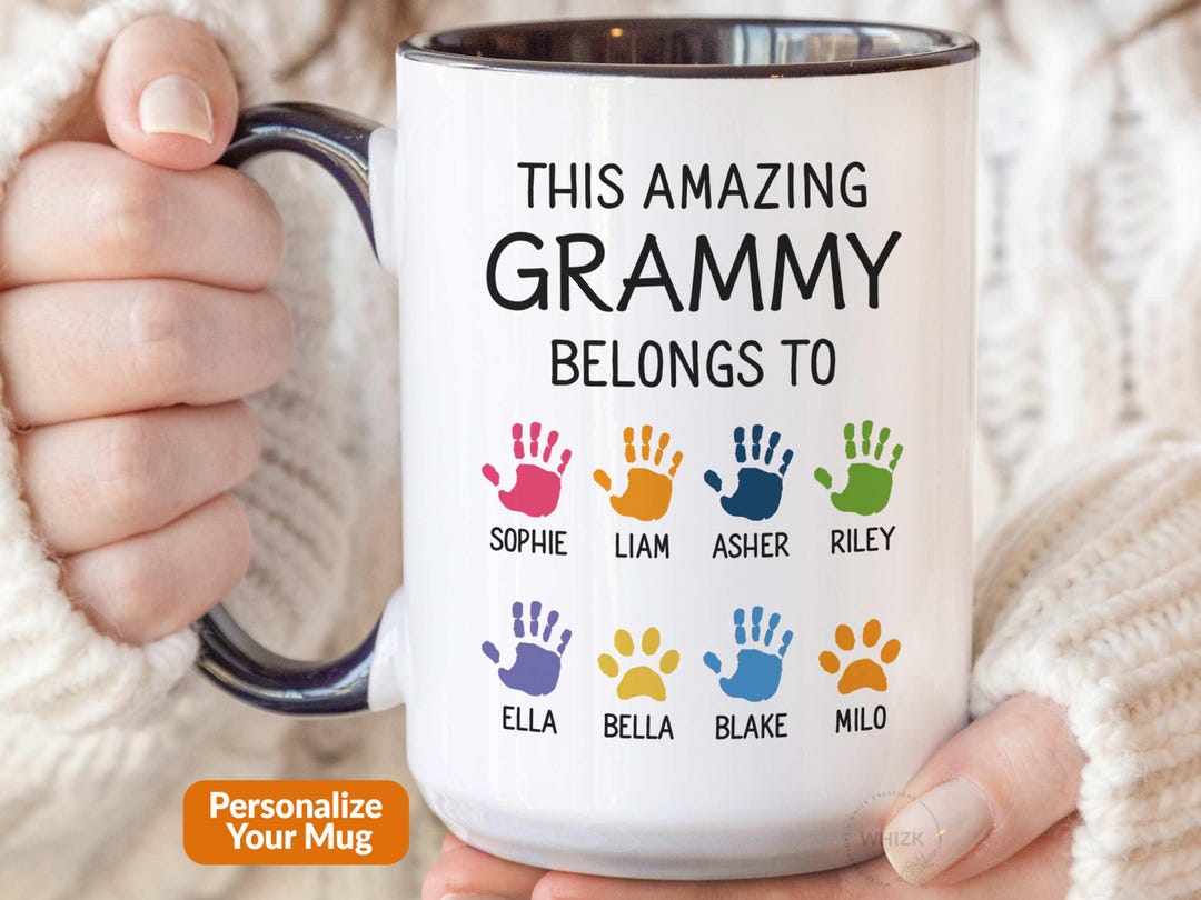 Grammy Mug With Grandkids Name, Grammy Gift for Grandma Handprint ...