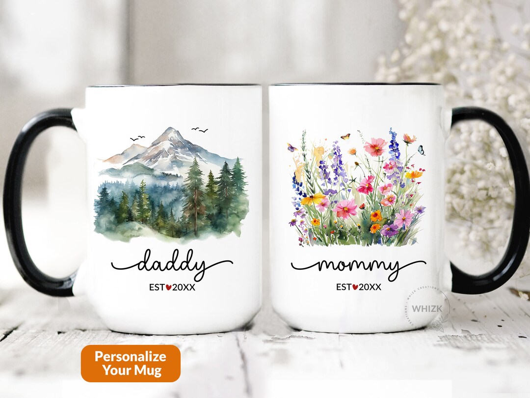 New Parents Gift, New Mom and Dad Mug Set Est 2026, First Time Mommy ...