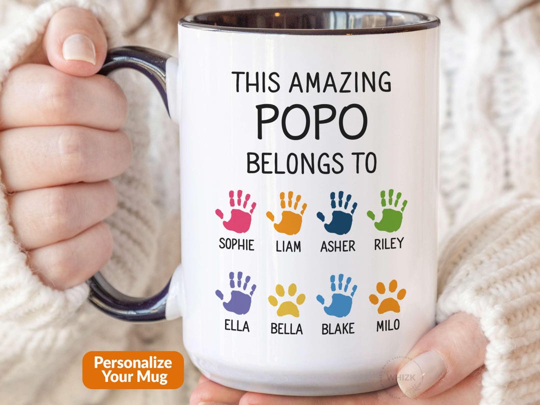 Popo Mug With Grandkids Names, Popo Gift for Grandpa Handprint, Fathers ...