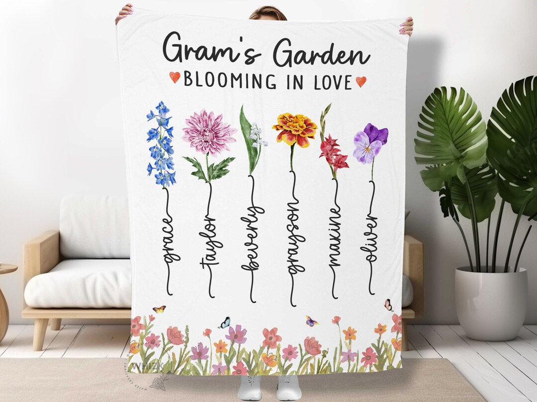Gram Blanket With Grandkids Names, Gram Gift for Grandmas Garden ...