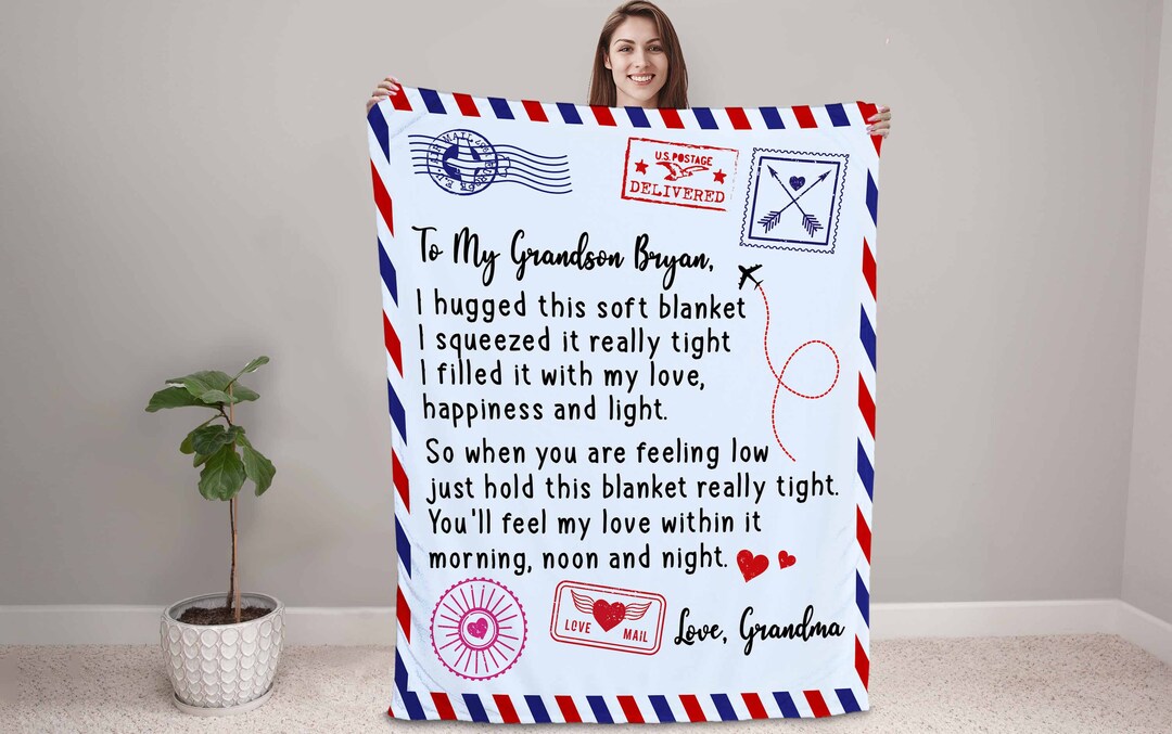 To My Grandson Blanket With Name, Grandson Gifts From Grandma Letter to ...