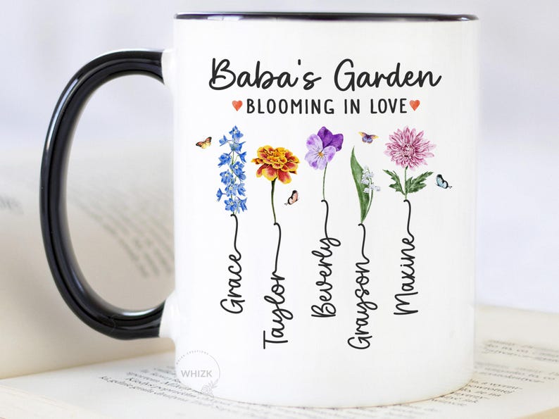 Baba Mug With Grandkids Names, Baba Gift for Grandmas Garden Mug ...