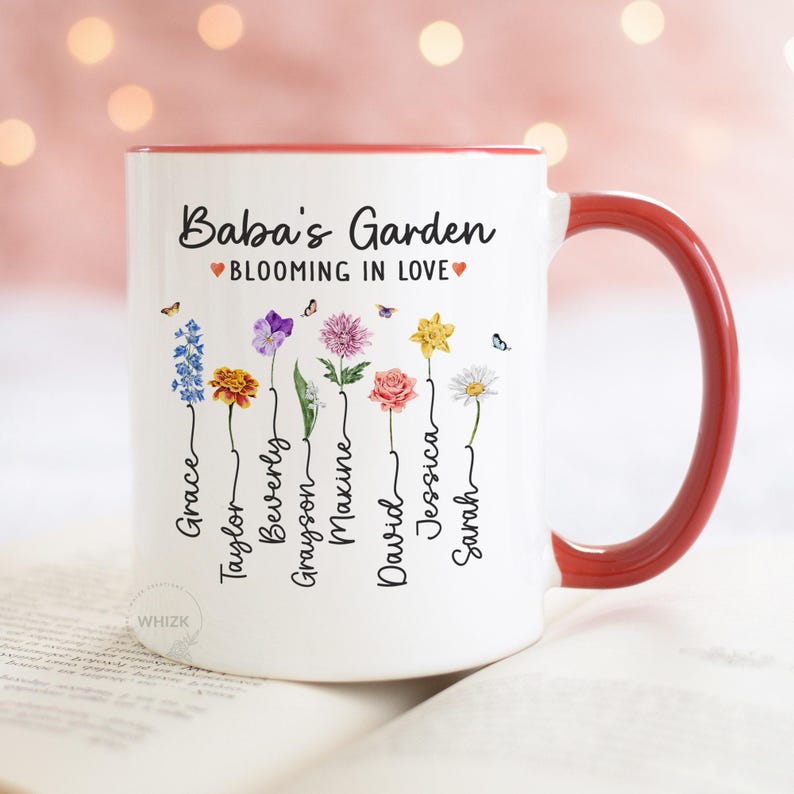 Baba Mug With Grandkids Names, Baba Gift for Grandmas Garden Mug ...