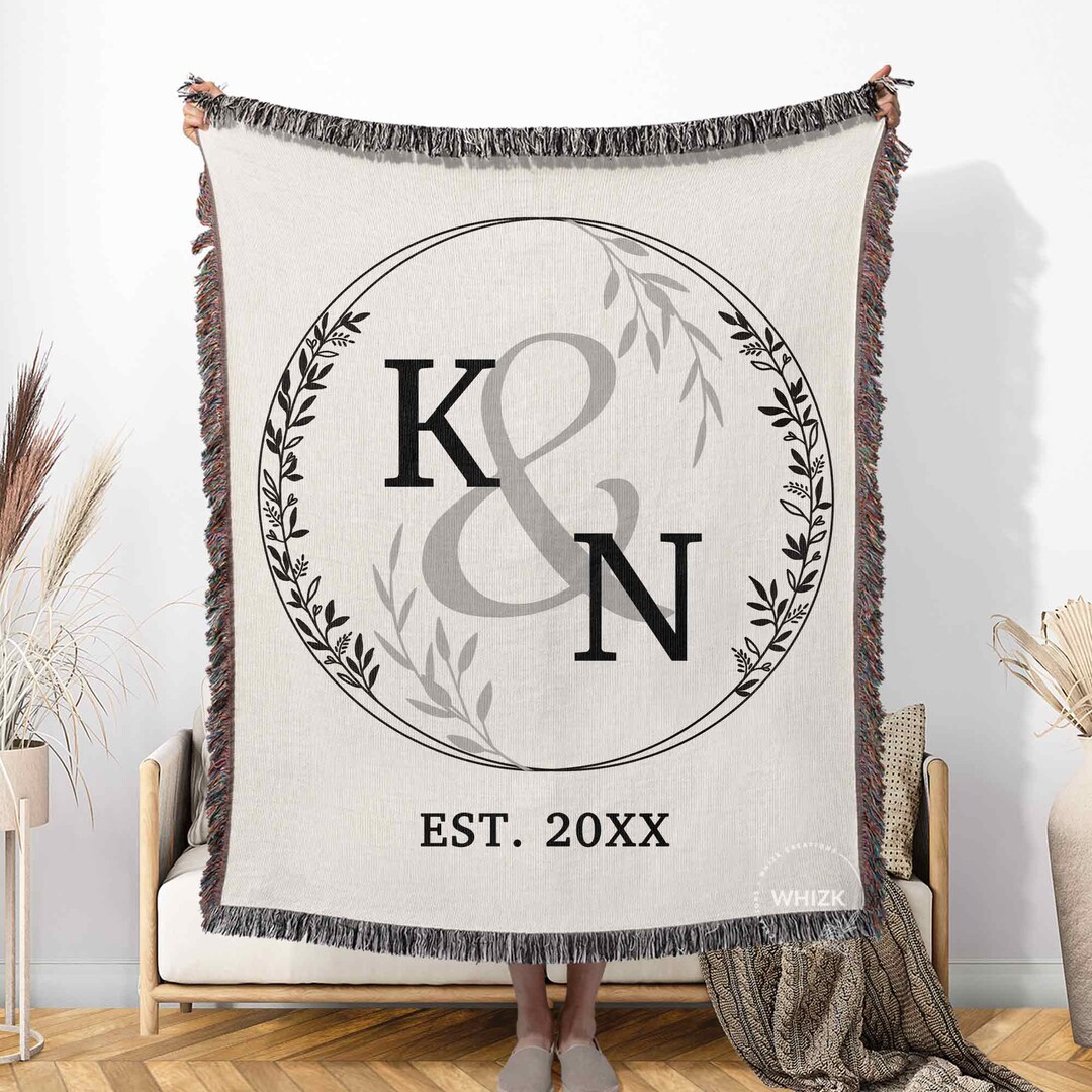 Couple Gifts, Couple Initials Blanket, Cotton Anniversary, Wedding Gift ...