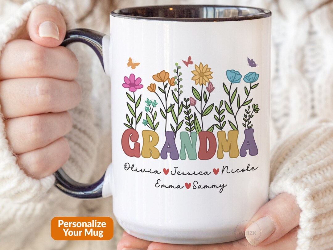 Grandma Mug With Grandkids Names, Grandma Gift for Mothers Day Gift for ...