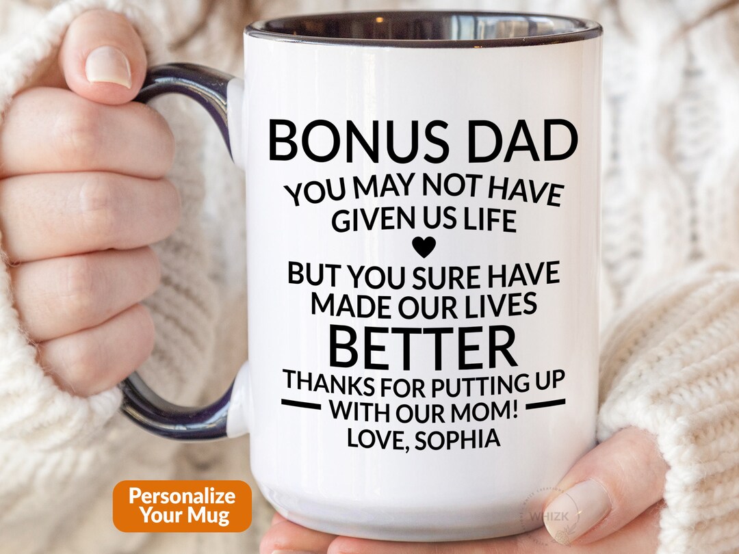 Personalized Bonus Dad Mug for Fathers Day or Birthday, Stepdad Gift ...