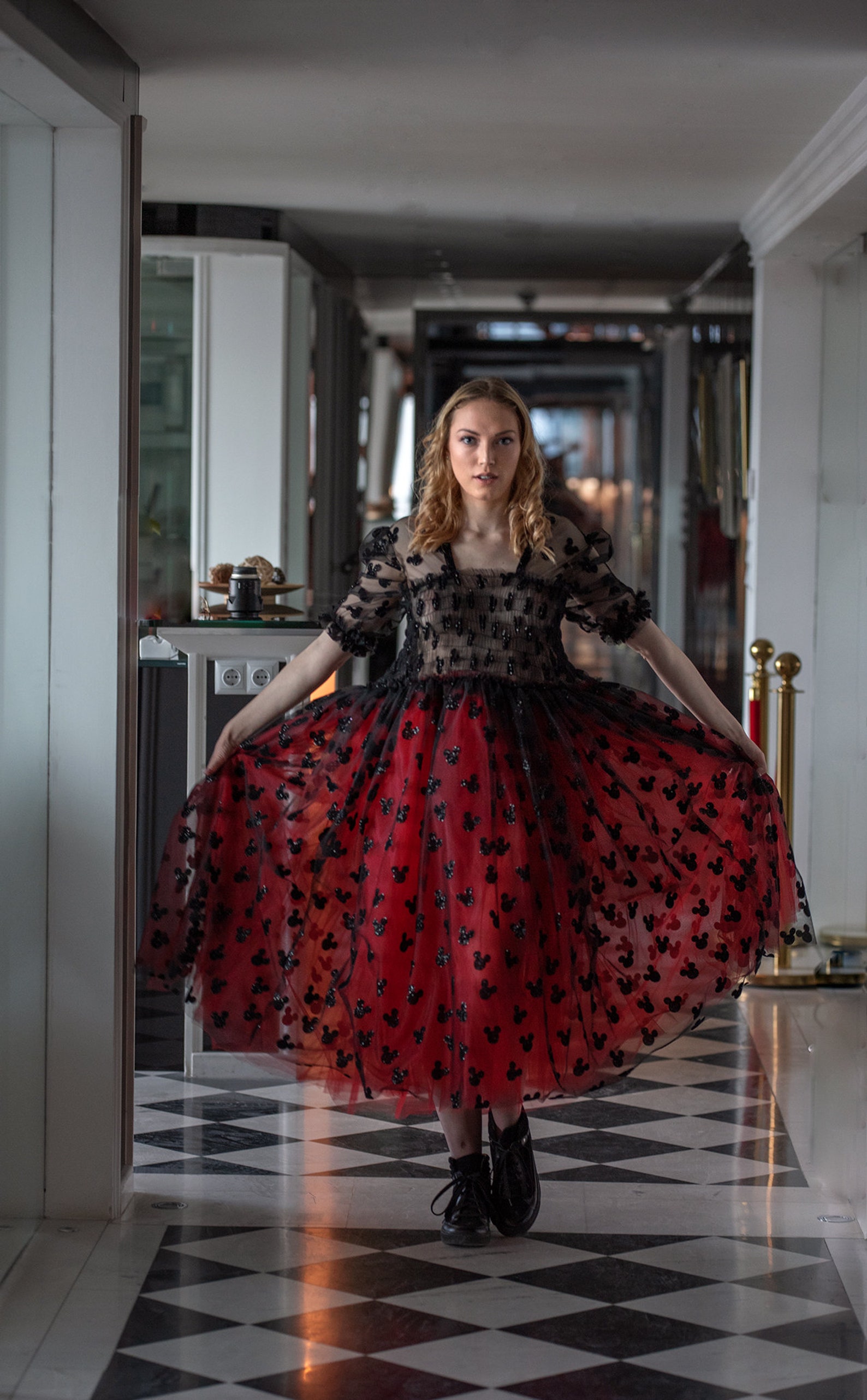Black Tulle Dress/ Photo Session Dress/ Red Tulle Dress/ Gothic Style ...