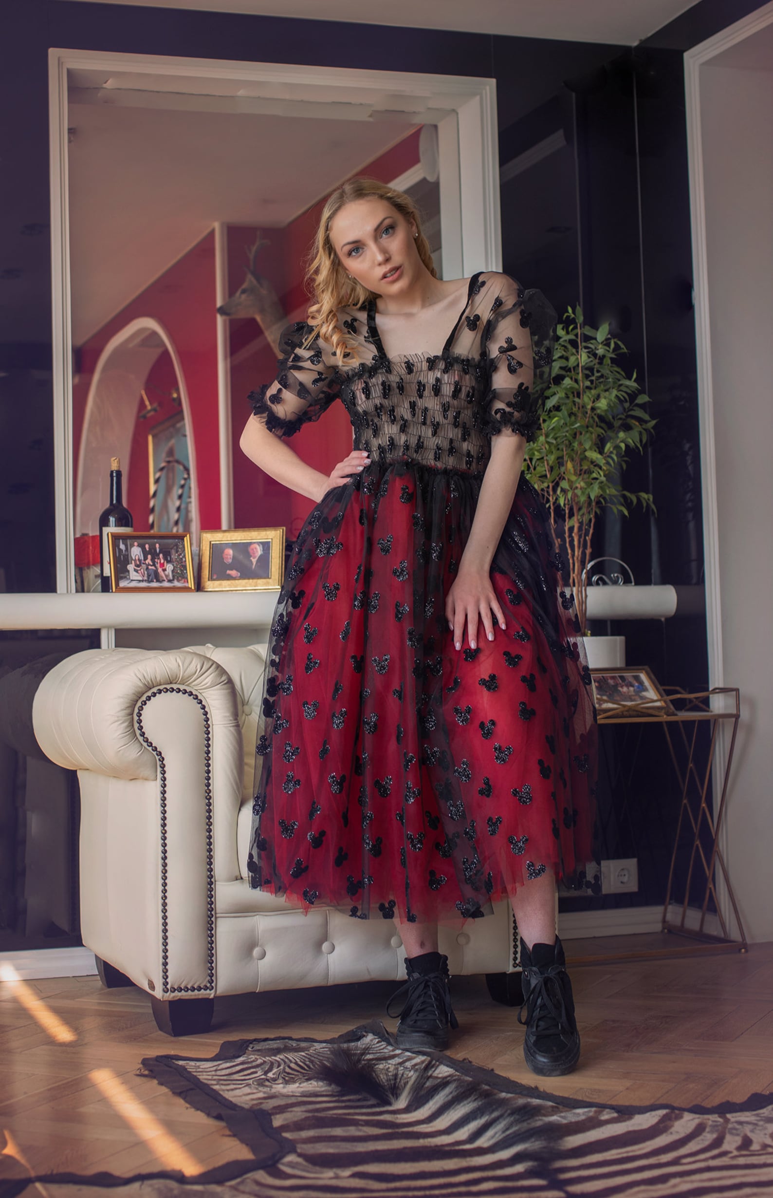 Black Tulle Dress/ Photo Session Dress/ Red Tulle Dress/ Gothic Style ...