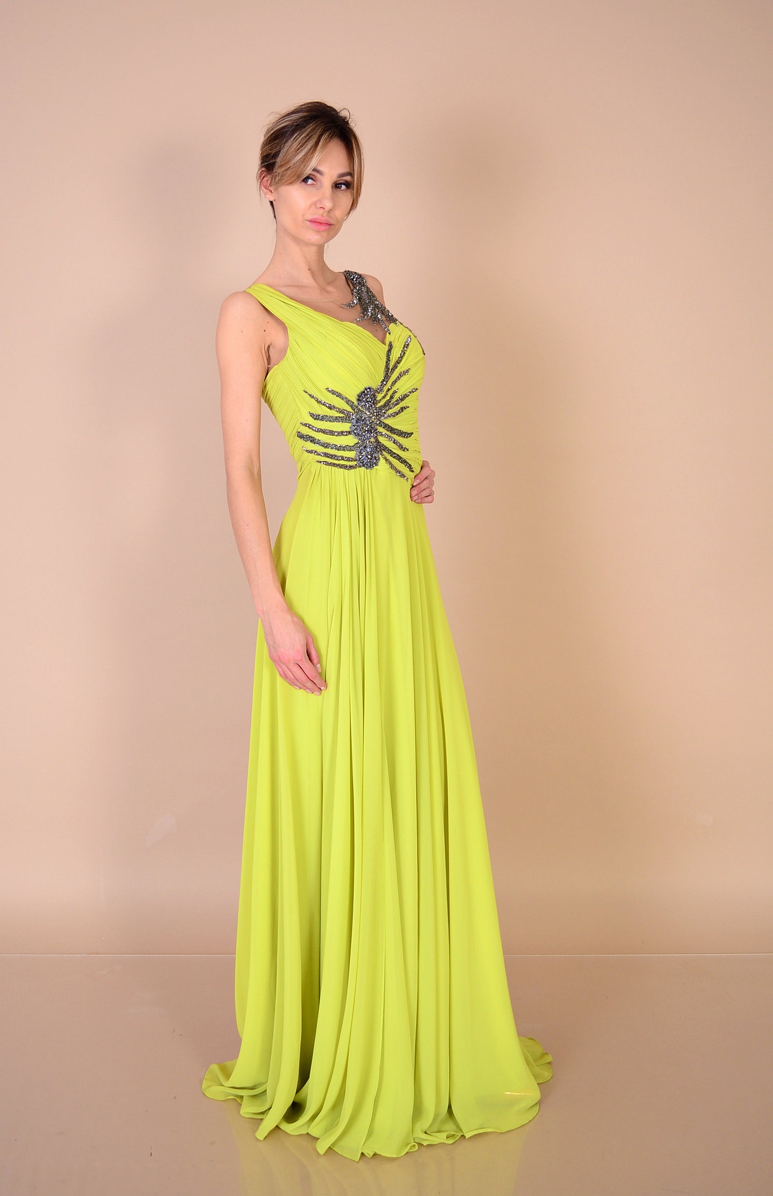 Neon Dress/ Embroidered Silver Elements Dress/ Hand Beaded - Etsy