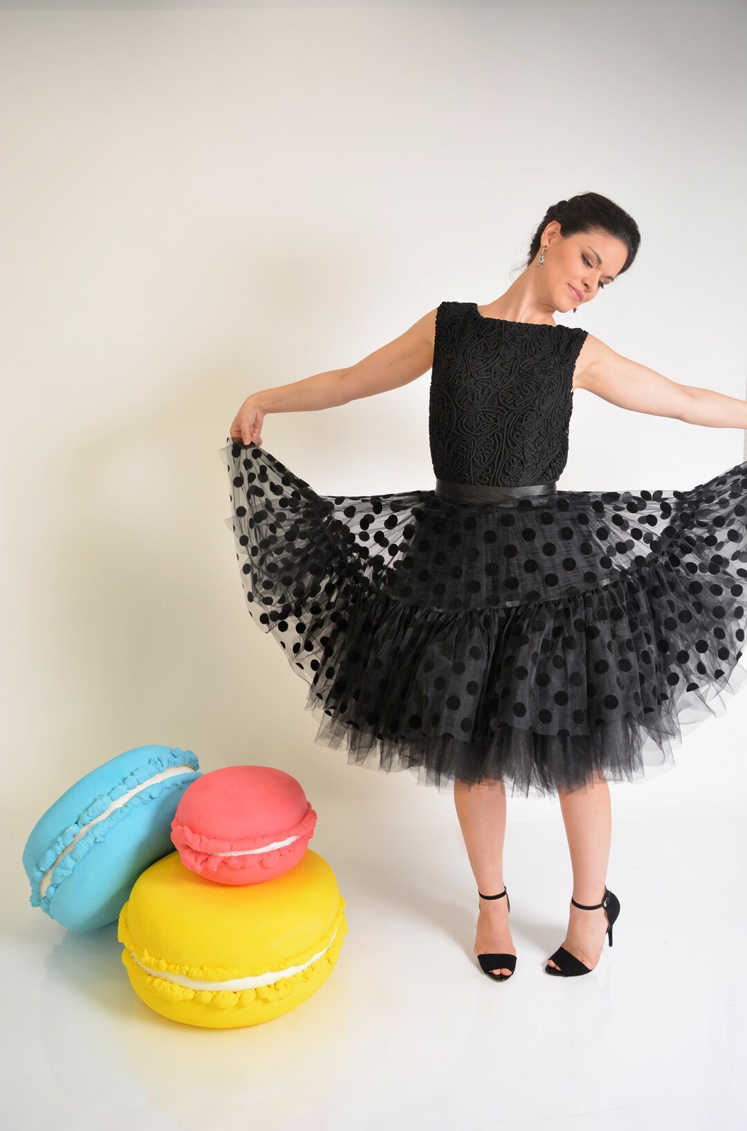 Barbara- Ten Layers Tulle Skirt/ Dots Skirt/ Dotted Tulle Skirt/ Tulle ...