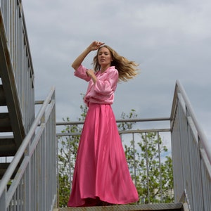 READY TO SHIP Villanelle Pink Shirt/ Pink Satin Shirt/ Covered Buttons ...