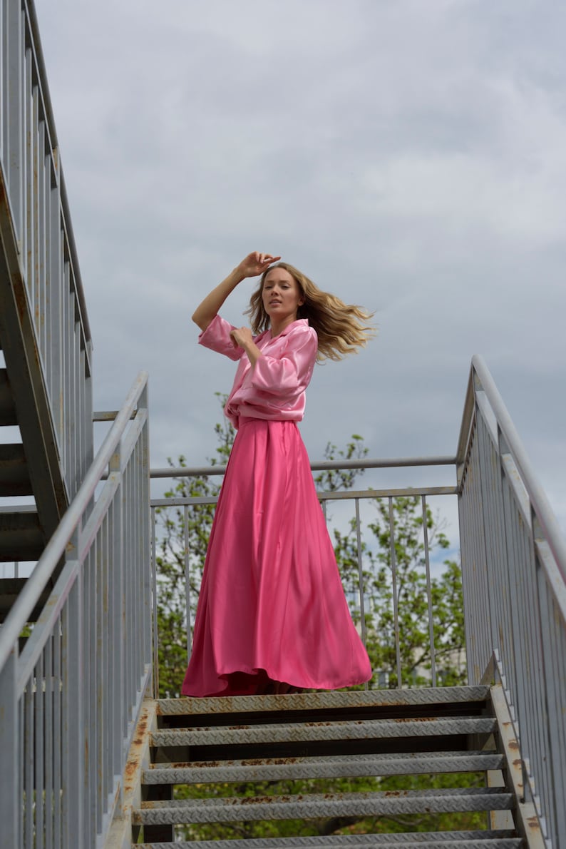 READY TO SHIP Villanelle Pink Shirt/ Pink Satin Shirt/ Covered Buttons ...