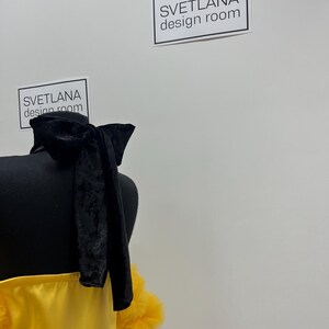 Rita - Yellow Pom Pom Italian Tulle Short Satin Dress | Open Shoulders ...