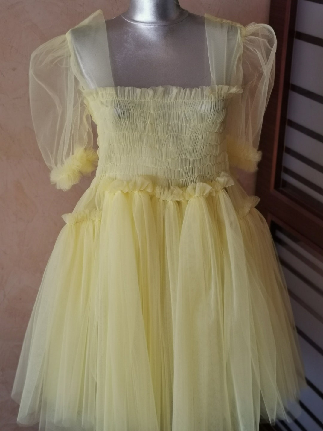 Pale Yellow Tulle Dress/ Yellow Tulle Dress/ Custom Made Tulle Dress ...