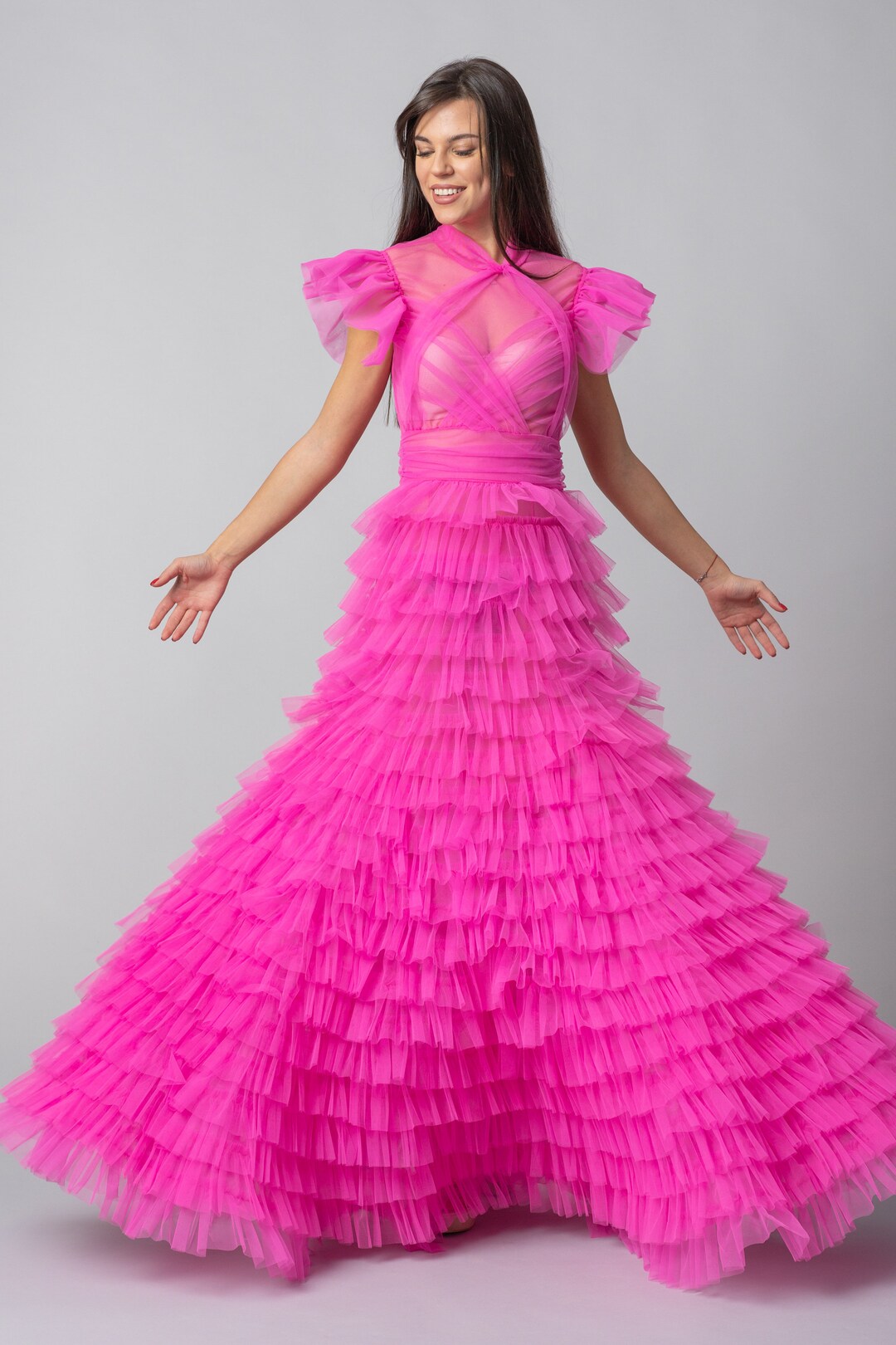 Monnik Pink Tulle Dress/ Pink Ball Gown/ All Colors Dress/ Tulle Dress ...
