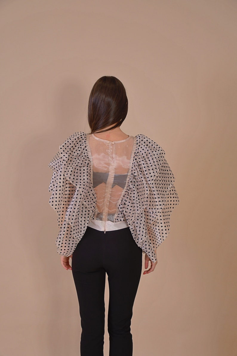 Organza Fan Sleeves Top/ Polka Dots Organza Top/ Polka Dots - Etsy