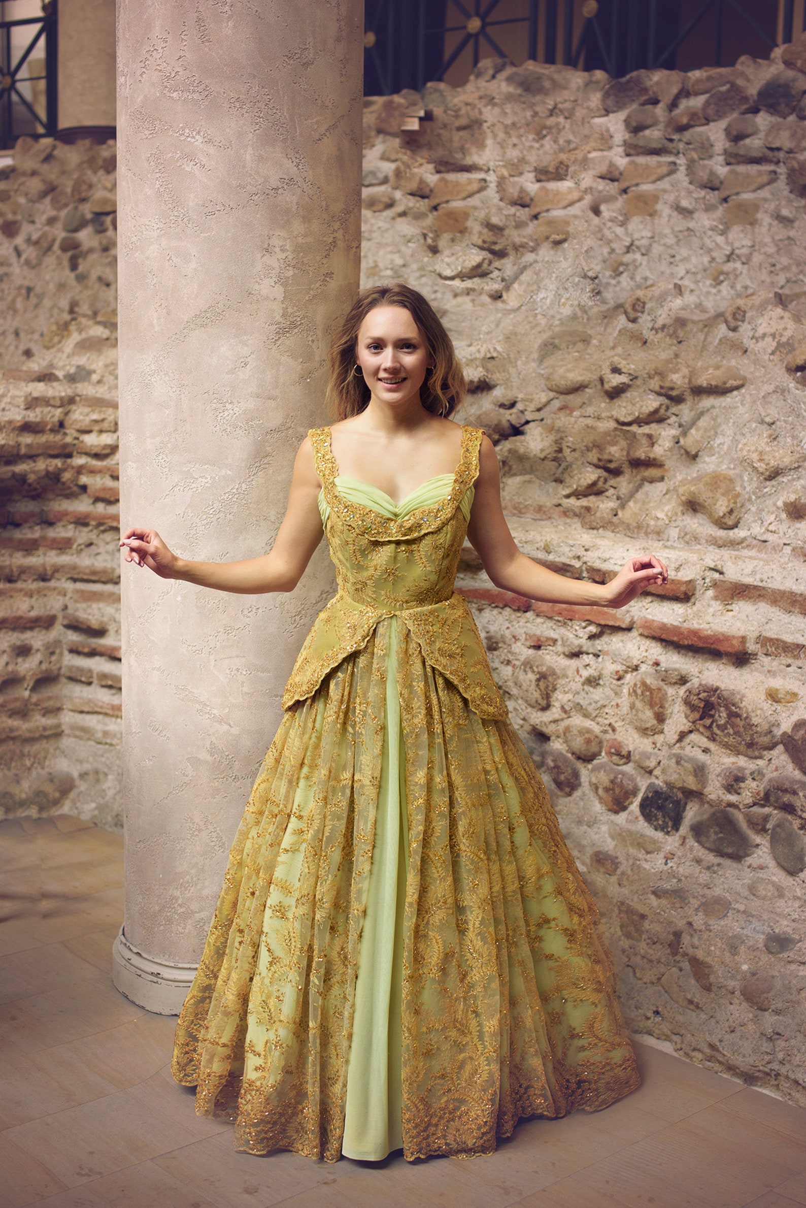 Queen Elizabeth Dress/ Golden Ball Gown/ Beaded Golden Dress/ Amazing ...
