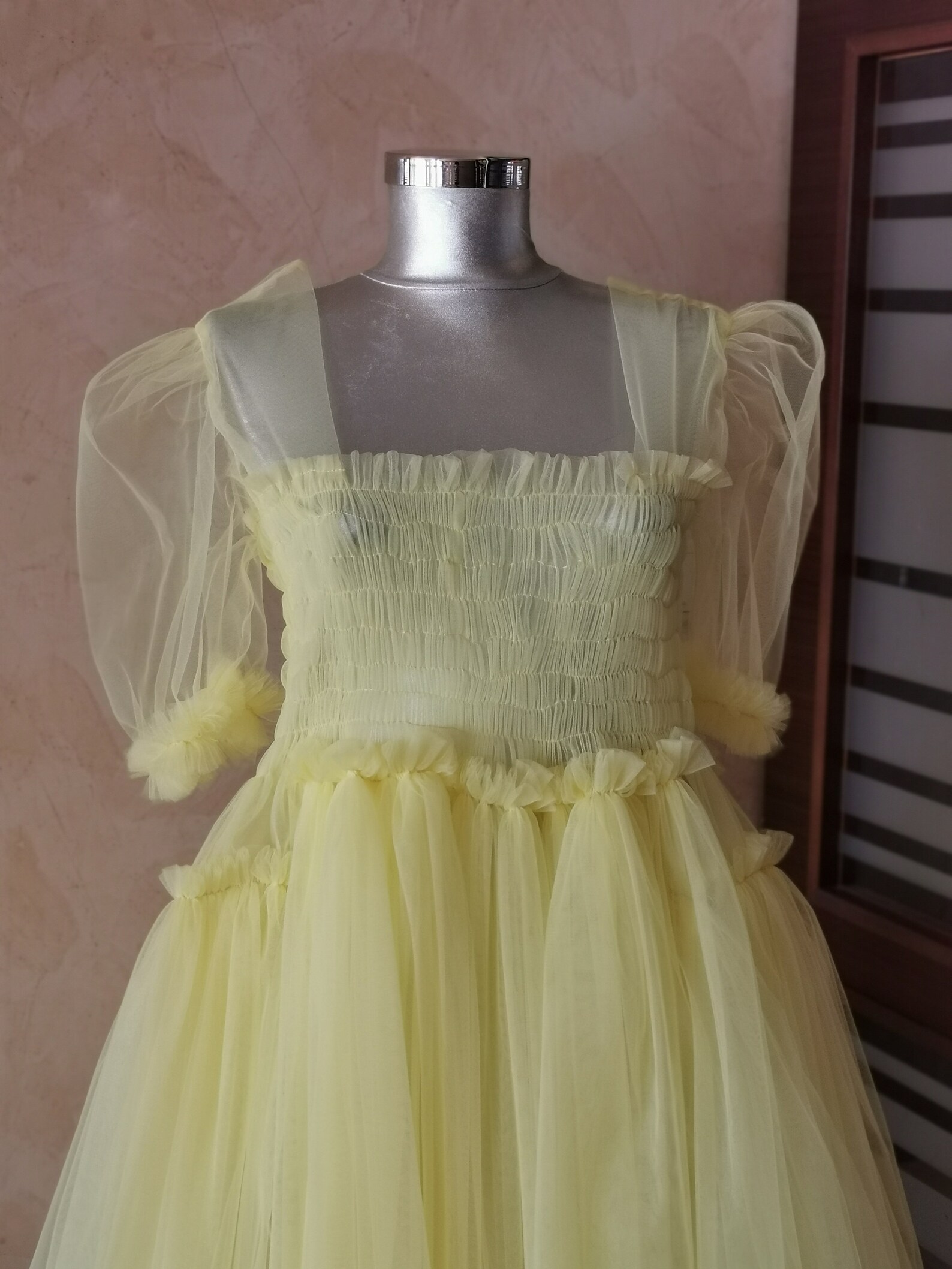 Pale Yellow Tulle Dress/ Yellow Tulle Dress/ Custom Made Tulle Dress ...