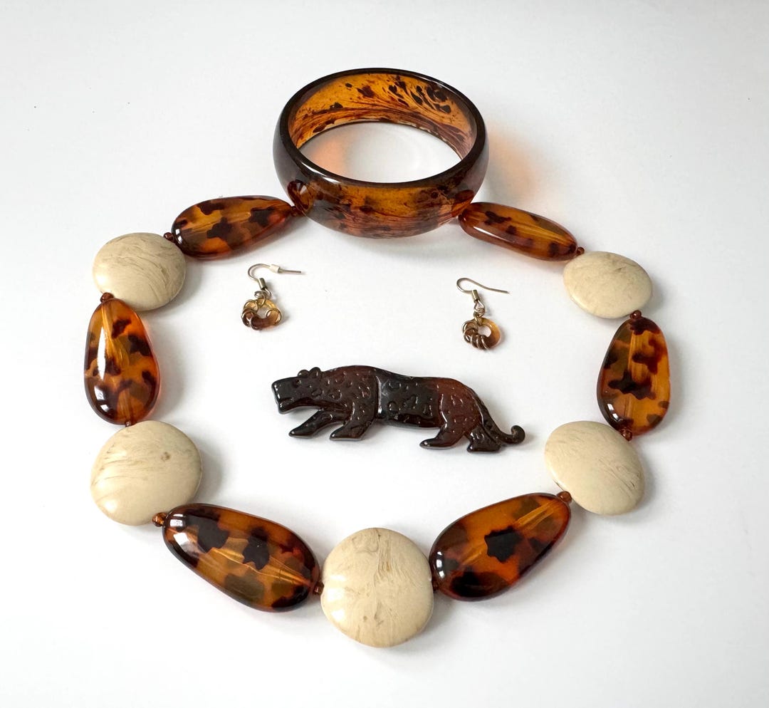 Vintage 1980s Acrylic Faux Tortoise Shell Jewellery Set - Etsy