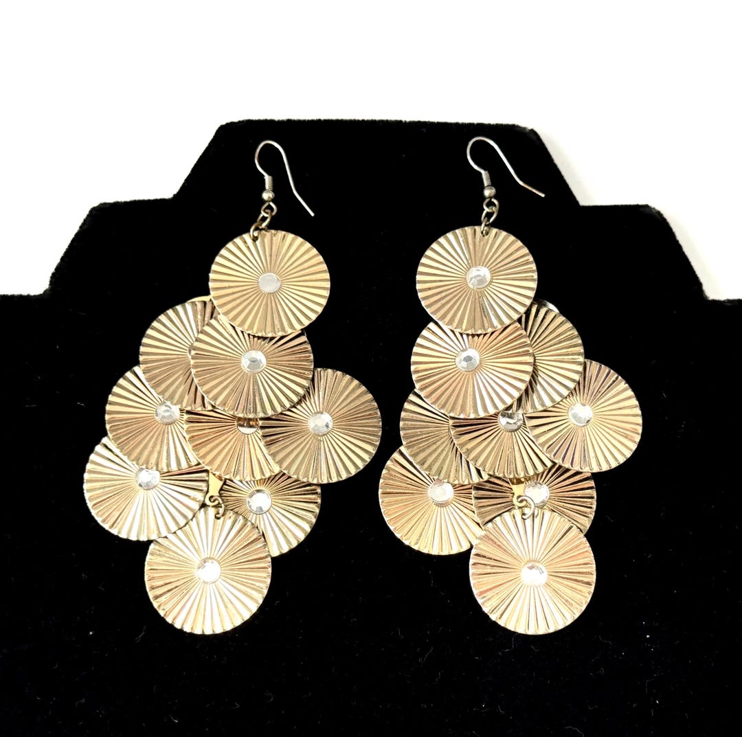 Vintage Gold Tone Disc Drop Statement Earrings - Etsy