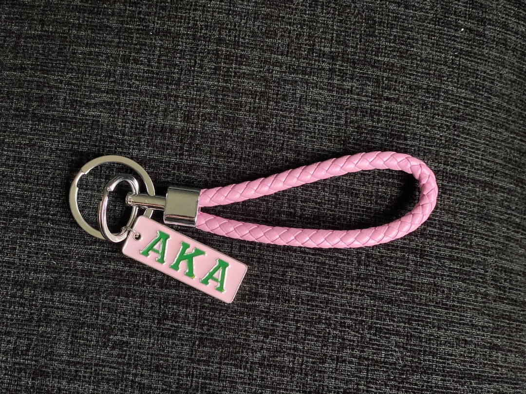 AKA Keychain With Metal Nameplate and Pink Leather Handle - Etsy