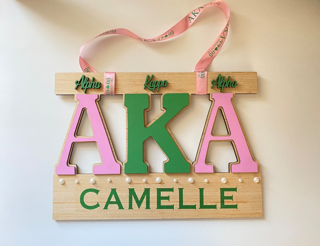 Personalized AKA Pink and Green Wall/door Handmade Hanging Wood Sign ...