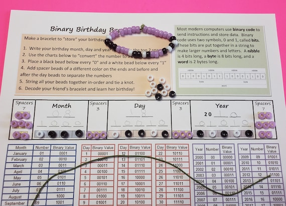 Binary Birthday Bracelet Kits Learn to Code STEM Girl - Etsy