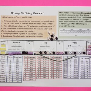 Binary Birthday Bracelet Worksheet Digital Download Only - Learn to ...