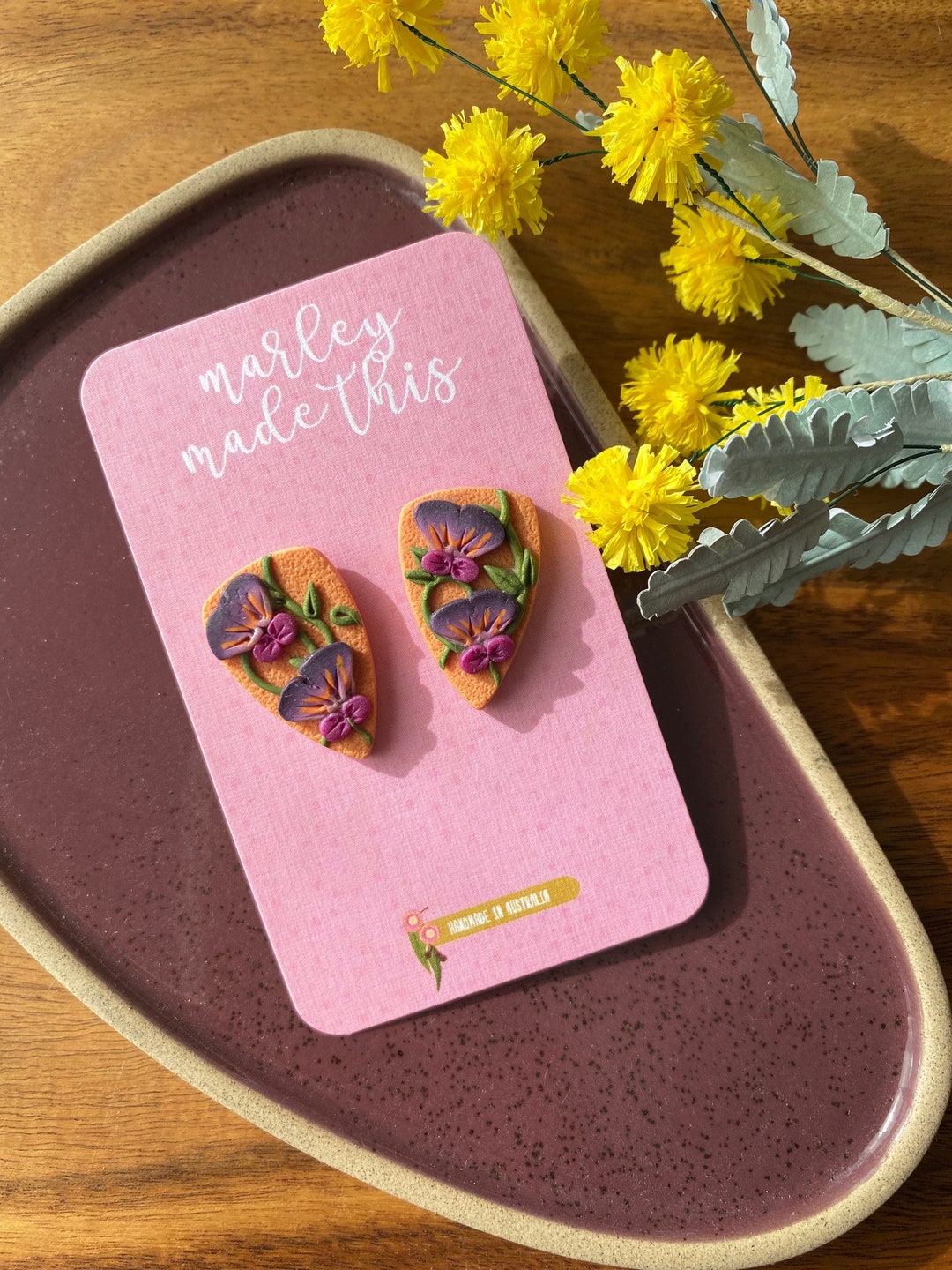 Native Australian Floral Pea Flowers Polymer Clay Studs Spear Shaped ...