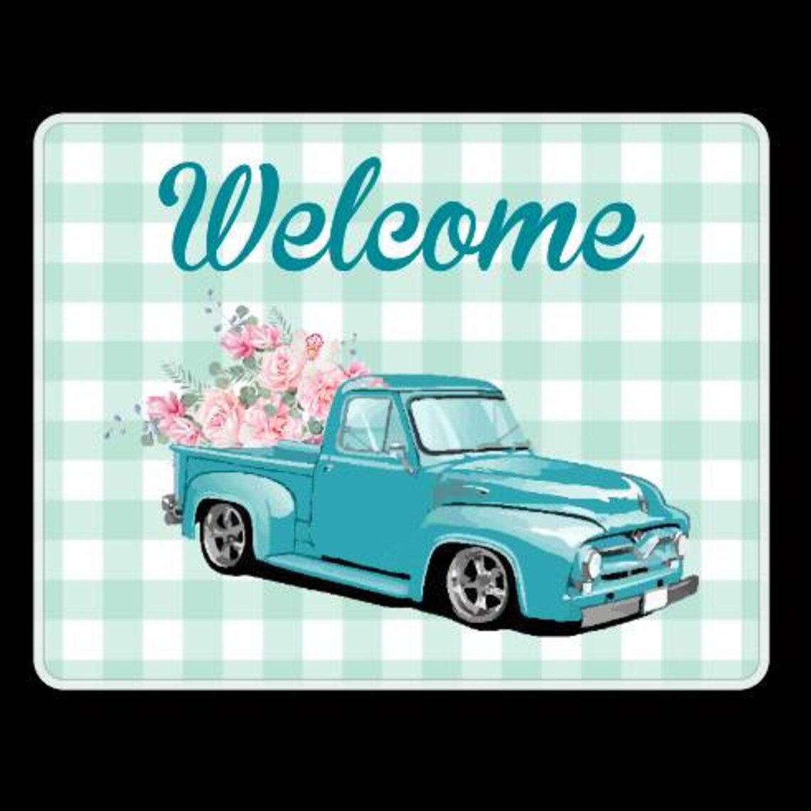 Welcome Truck With Flowers Metal Sign Turquoise Gingham and - Etsy