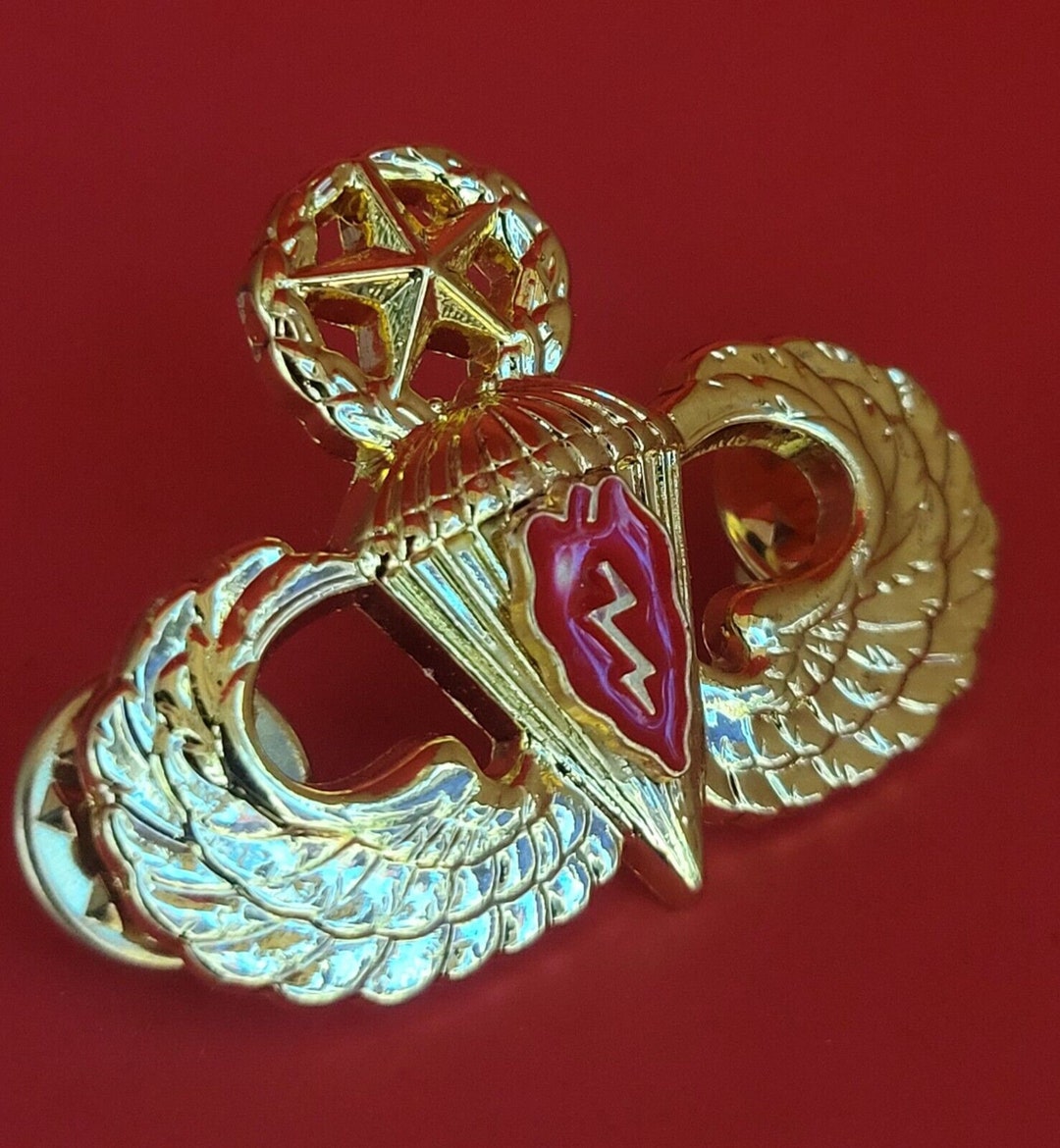 25th Airborne GOLD Master Jump Wing Badge Parachute Military US Army ...