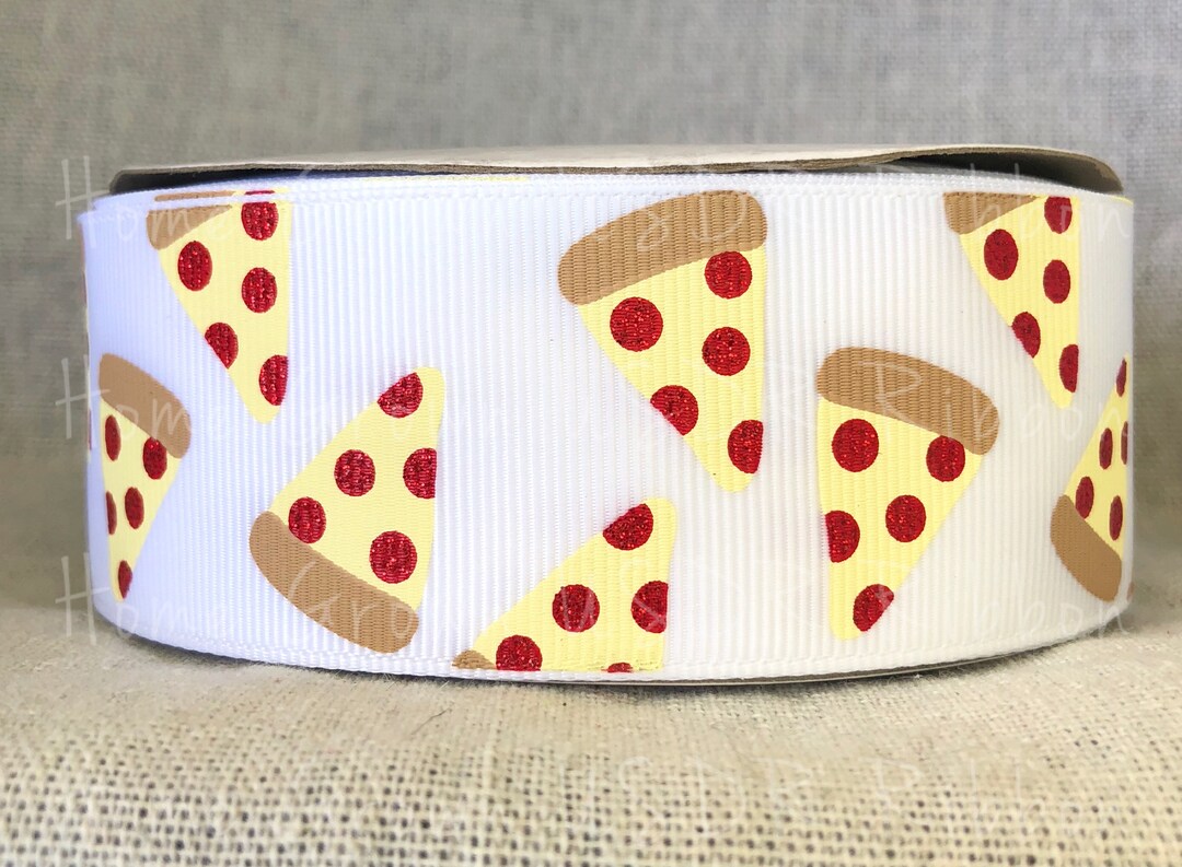 Pizza Slice Ribbon, 7/8 1.5 Grosgrain, Pizza on White, USDR Ribbon ...