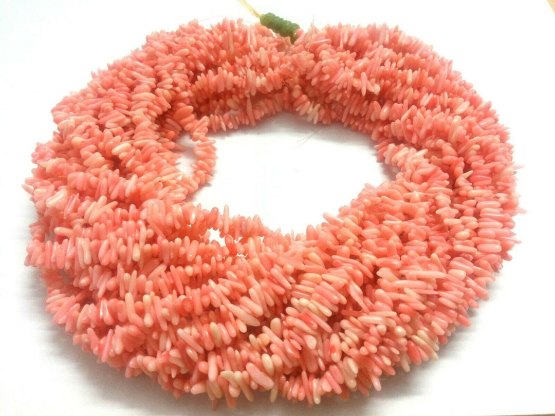 1-5 Strand Natural Pink Coral Stick Chips Smooth 6-10mm Gemstone Loose ...