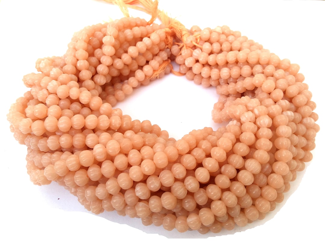 1-5 Strand Peach Quartz Muskmelon Pumpkin Carved Smooth 6-7mm/7-8mm ...