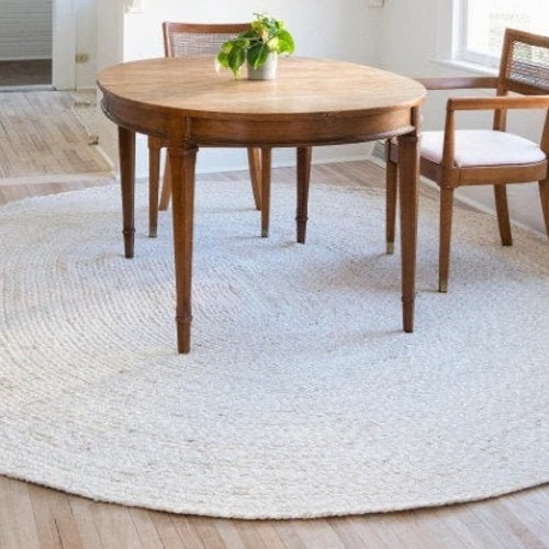 8 Feet Round White Braided Rug Reversible Handwoven Area Rug - Etsy