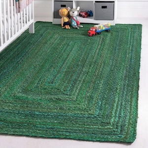 Green Braided 6 X 8 Area Rug on SALE Handwoven Indoor Outdoor | Etsy