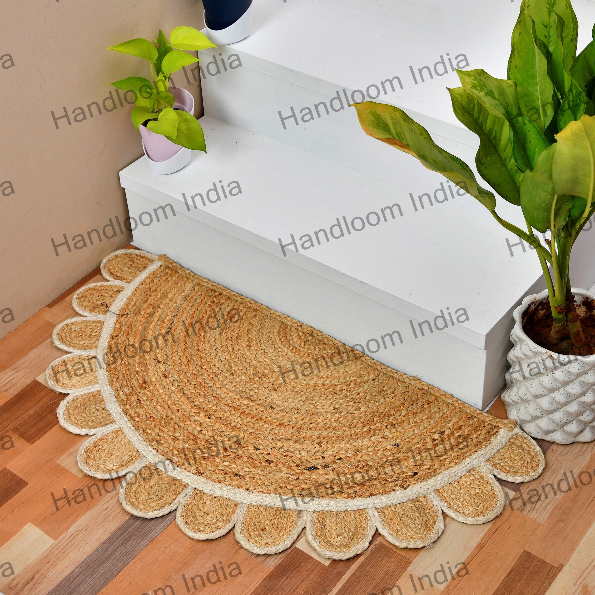 Scalloped Doormat, Scalloped Half Rug, Half Circle Jute Rug, Braided ...