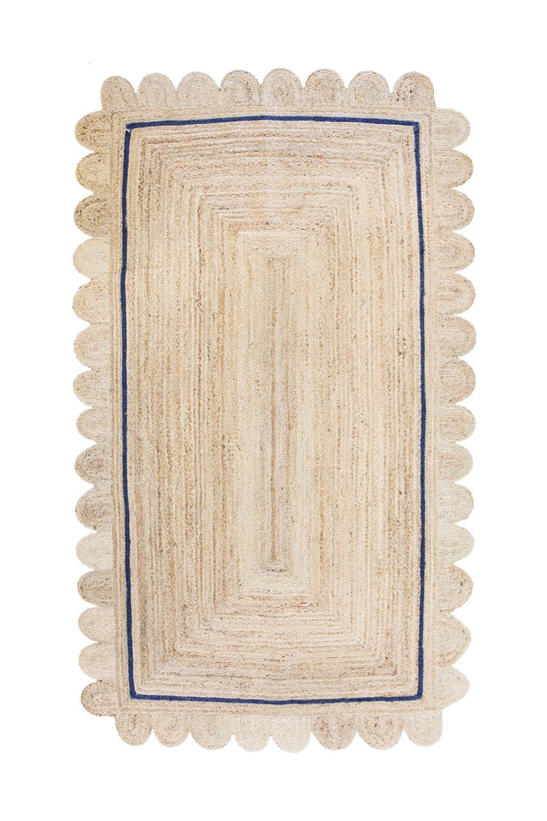 Scalloped Jute Rug Natural Jute Rug Scalloped Area Rug Boho - Etsy